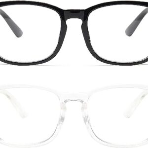 livho 2 Pack Blue Light Blocking Glasses, Computer Reading/Gaming/TV/Phones Glasses for Women Men,Anti Eyestrain & UV Glare (Light Black+Clear)