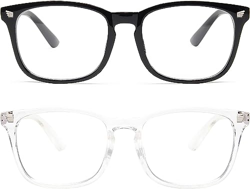 livho 2 Pack Blue Light Blocking Glasses, Computer Reading/Gaming/TV/Phones Glasses for Women Men,Anti Eyestrain & UV Glare (Light Black+Clear)