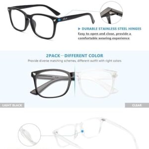 livho 2 Pack Blue Light Blocking Glasses, Computer Reading/Gaming/TV/Phones Glasses for Women Men,Anti Eyestrain & UV Glare (Light Black+Clear)