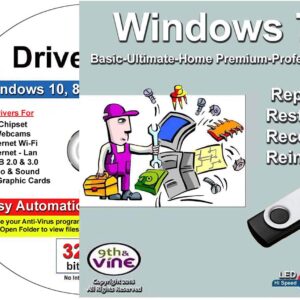 9th & Vine USB Compatible with Windows 7 32-64 bit All Versions Professional, Home Premium, Ultimate, Basic & 2019 Drivers. Install to Factory Fresh, Recover, Repair and Restore for Legacy Bios