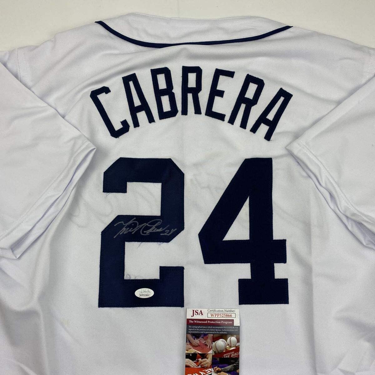 Autographed/Signed Miguel Cabrera Detroit White Baseball Jersey JSA COA