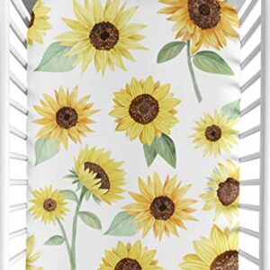 Sweet Jojo Designs Yellow, Green and White Sunflower Boho Floral Girl Baby or Toddler Nursery Fitted Crib Sheet - Farmhouse Watercolor Flower