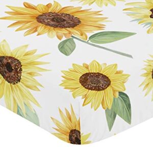 Sweet Jojo Designs Yellow, Green and White Sunflower Boho Floral Girl Baby or Toddler Nursery Fitted Crib Sheet - Farmhouse Watercolor Flower