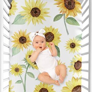 Sweet Jojo Designs Yellow, Green and White Sunflower Boho Floral Girl Baby or Toddler Nursery Fitted Crib Sheet - Farmhouse Watercolor Flower