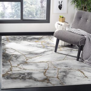 safavieh craft collection area rug - 5'3" square, grey & gold, modern abstract design, non-shedding & easy care, ideal for high traffic areas in living room, bedroom (cft877f)