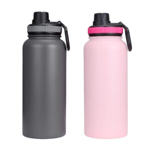 Vmini Spout Lid, Compatible with Hydro Flask Wide Mouth Sports Water Bottle, 5 Different Color Rubber Rings, Big Handle, Easy to Carry, Compatible with Most Wide mouth bottle - Black - 2 PACK