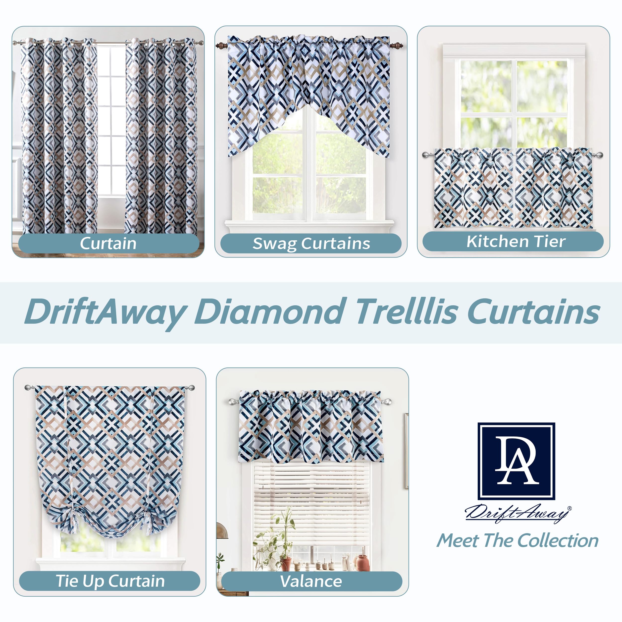 DriftAway Diamond Trellis Plaid Room Darkening Curtains for Living Room Bedroom 96 Inch Length Mid Century Modern Draperies Thermal Grommet Window Treatment 2 Panels