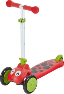 mookie scootiebug - red | 3-wheel foldable scooter with height-adjustable handlebar, develop balance and motor skills, sturdy and easy to maneuver | for kids ages 2 to 5 (8561)