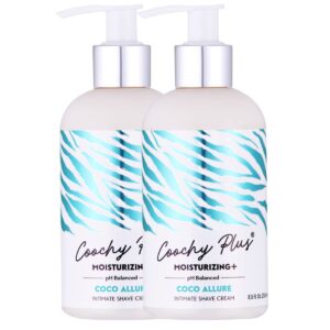 coochy plus intimate shaving cream coco allure for pubic, bikini line, armpit and more - rash-free with patent-pending moisturizing+ formula (2-pack)