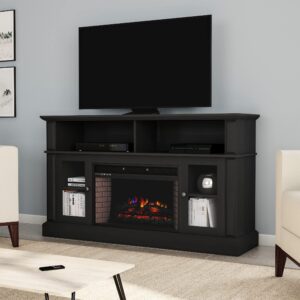 59-inch long electric fireplace tv stand entertainment center console with remote, led flames, adjustable heat by northwest (black)