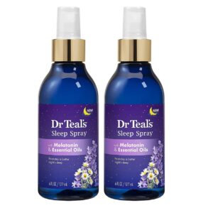 Dr. Teal's Sleep Spray with Melatonin & Essential Oils Gift Set (2 Pack, 6 fl oz ea.) - Nighttime Therapy Formula with Chamomile & Lavender - Ease Sore Muscles While Promoting a Better Nights Sleep