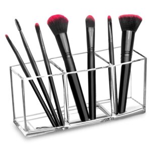 hblife clear makeup brush holder organizer, acrylic cosmetic brushes storage with 3 slots, eyeliners display case for vanity