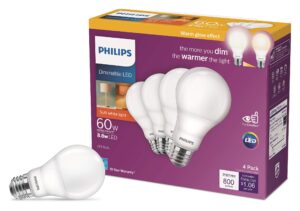 philips led flicker-free frosted dimmable a19 light bulb - eyecomfort technology - 800 lumen - soft white (2700k) – 8.8w=60w - e26 base - ultra definition old version - indoor - 4-pack