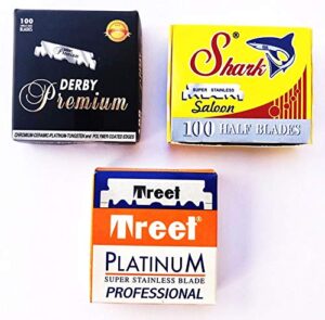 razor blades club derby-shark-treet 300 quality single edge razor blades sampler (3 different brands)