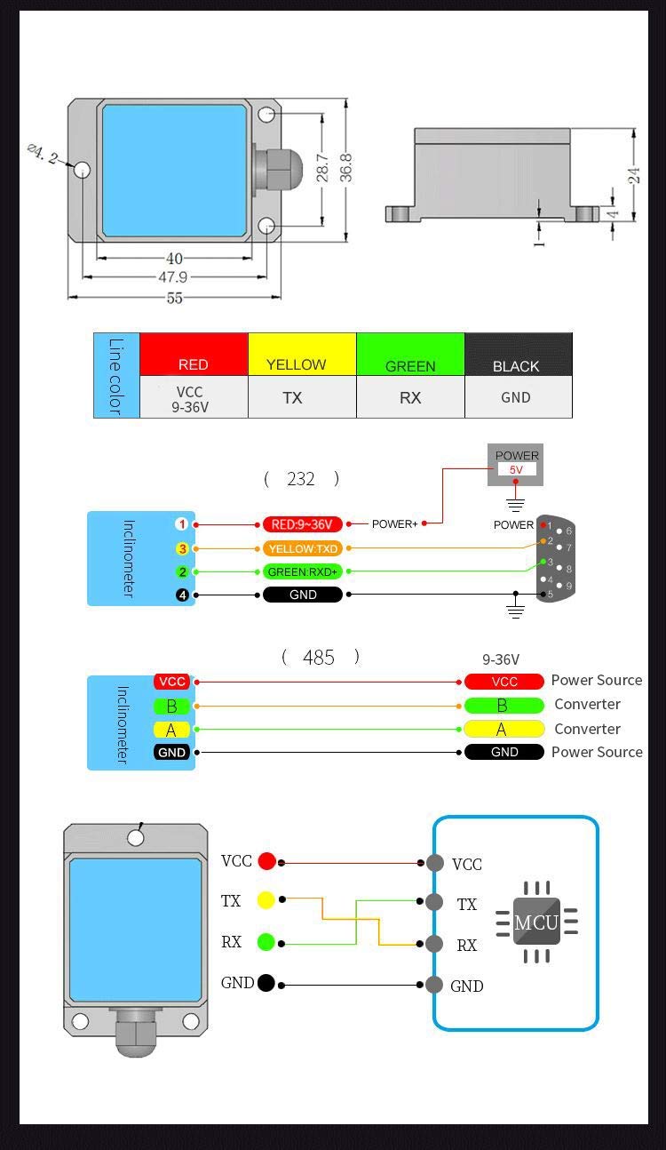 [Industrial-Grade Accelerometer+Inclinometer] HWT905-RS485 MPU9250 9-axis Gyroscope+Angle(XY 0.05° Accuracy)+Digital Compass with Kalman Filtering, Temp&Magnetometer Compensation, IP68 Waterproof