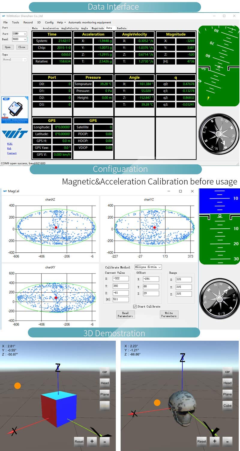 [Industrial-Grade Accelerometer+Inclinometer] HWT905-RS485 MPU9250 9-axis Gyroscope+Angle(XY 0.05° Accuracy)+Digital Compass with Kalman Filtering, Temp&Magnetometer Compensation, IP68 Waterproof