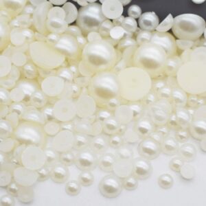 lifestyle-cat mixed size 350pcs 5mm, 6mm, 8mm pearl finish half dome round beads half pearl bead flat back for diy decoration (ivory)