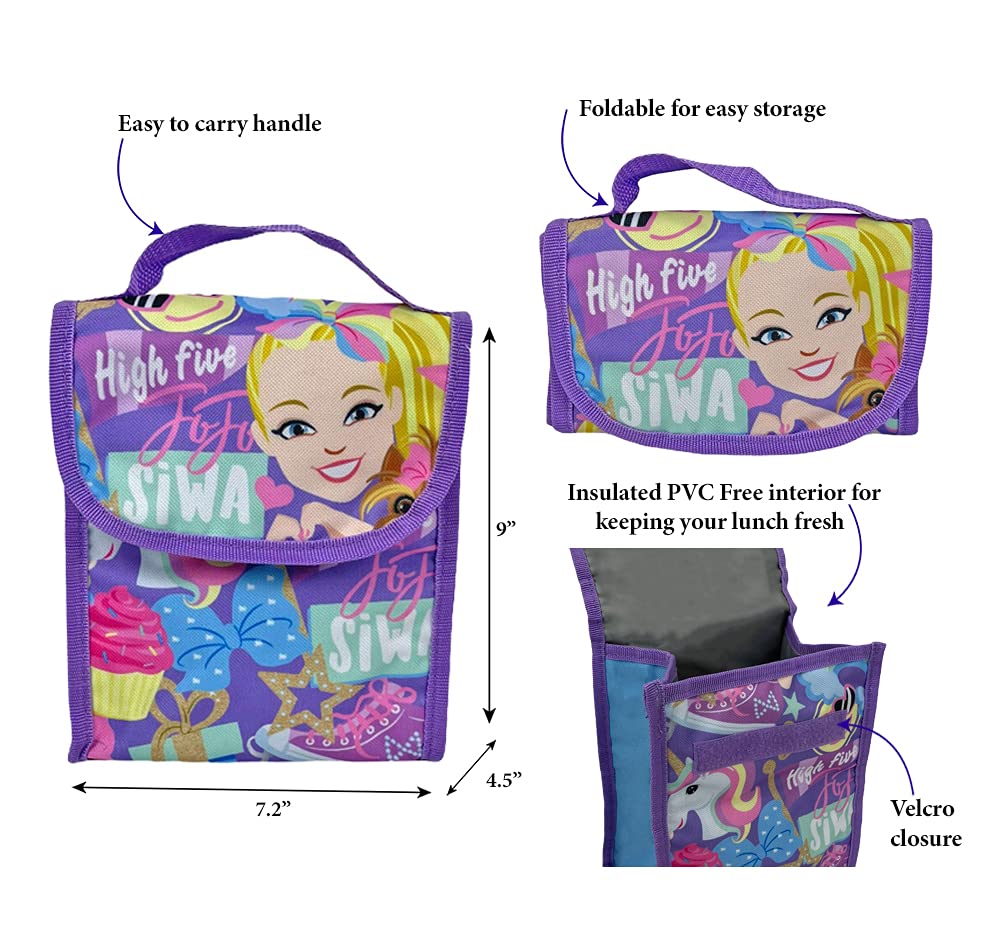 RALME JoJo Siwa Backpack 5 Pc. Set for Girls, 16 in. Sequin Backpack w/JoJo Lunch Bag & Pencil Case