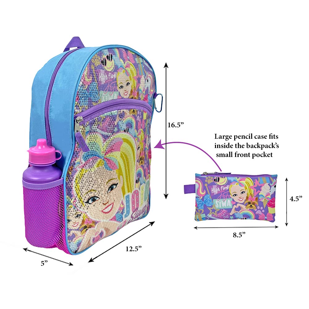 RALME JoJo Siwa Backpack 5 Pc. Set for Girls, 16 in. Sequin Backpack w/JoJo Lunch Bag & Pencil Case