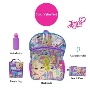 RALME JoJo Siwa Backpack 5 Pc. Set for Girls, 16 in. Sequin Backpack w/JoJo Lunch Bag & Pencil Case