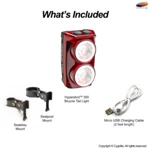 Cygolite Hypershot – 350 Lumen Bike Tail Light– 7 Night & Daytime Modes–User Adjustable Flash Speeds- Compact & Durable–IP64 Water Resistant–Secured Hard Mount–USB Rechargeable–Great for Busy Streets