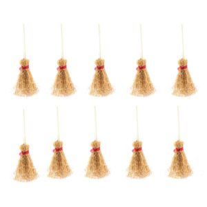 heallily mini broom straw craft decoration artificial brooms with red rope witches accessory for halloween party 10pcs 9.54x4 x2cm