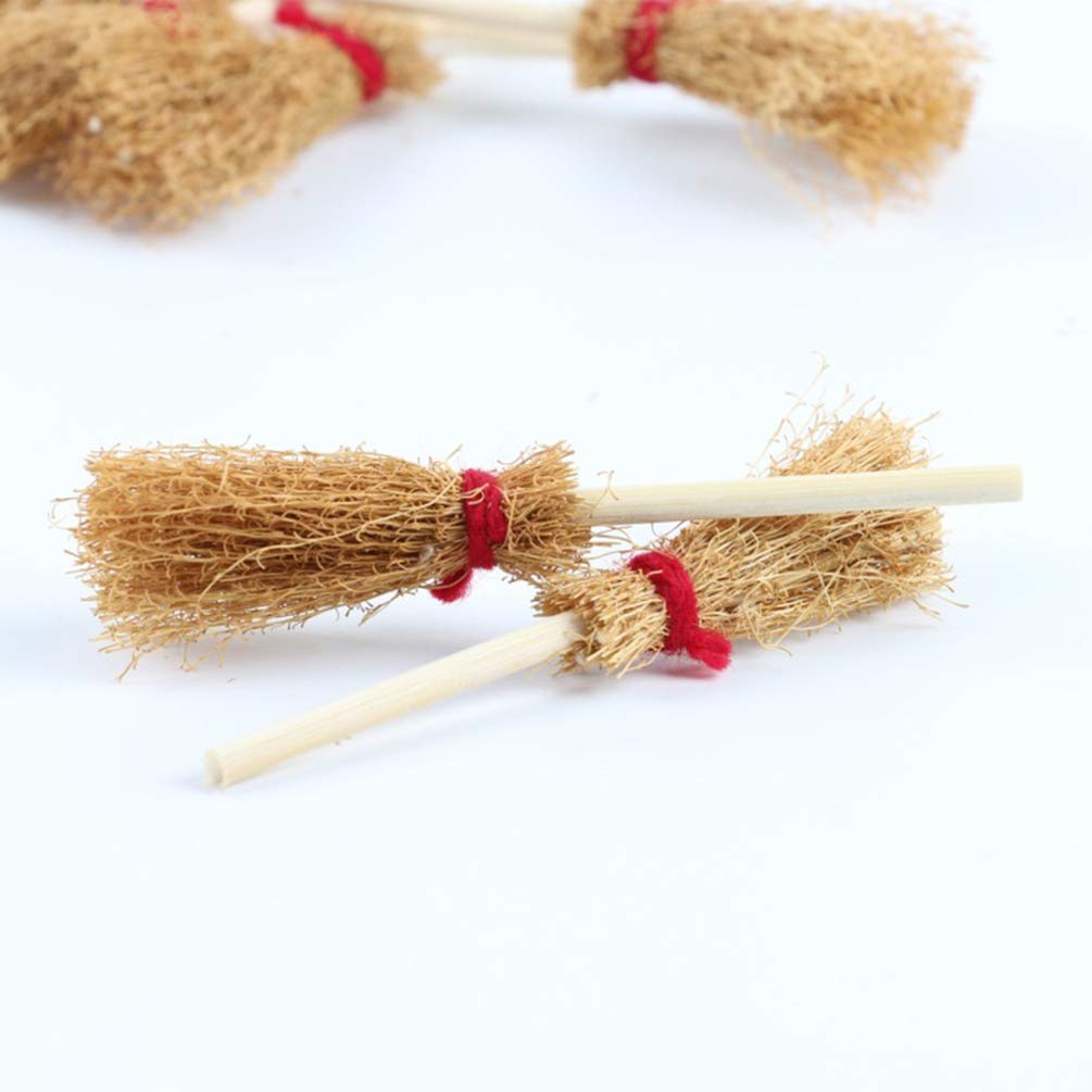 HEALLILY Mini Broom Straw Craft Decoration Artificial Brooms with Red Rope Witches Accessory for Halloween Party 10Pcs 9.54x4 x2cm