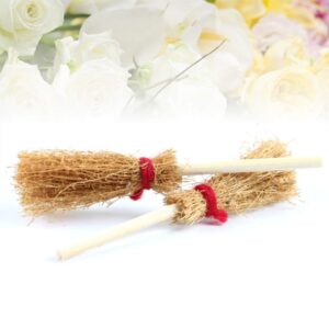 HEALLILY Mini Broom Straw Craft Decoration Artificial Brooms with Red Rope Witches Accessory for Halloween Party 10Pcs 9.54x4 x2cm