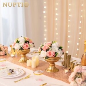 NUPTIO Pcs of 10 Fake Flower Ball Arrangement Bouquet,15 Heads Plastic Roses with Base, Suitable for Our Store's Wedding Centerpiece Flower Rack for Parties Valentine's Day Home Décor (Pink & White)