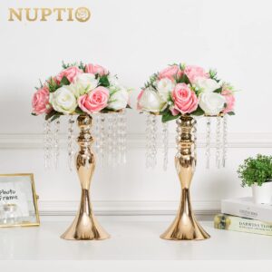 NUPTIO Pcs of 10 Fake Flower Ball Arrangement Bouquet,15 Heads Plastic Roses with Base, Suitable for Our Store's Wedding Centerpiece Flower Rack for Parties Valentine's Day Home Décor (Pink & White)