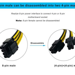 ZLKSKER 8 Pin CPU Power Cable/Adapter (8 Inch, 18AWG), 8 Pin Male (4+4) to 8 Pin Female Connector, ATX 12V Internal Power Extension Cable