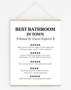 funny bathroom ‘guest reviews’ wall art - 11x14 unframed black and white saying decor print. “best bathroom in town - reviewed by guest experts”