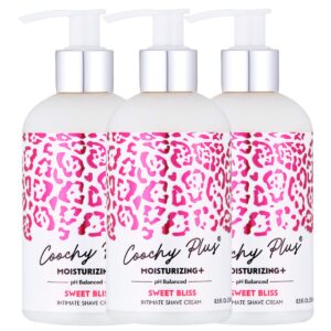 coochy plus intimate shaving cream moisturizing plus sweet bliss for pubic, bikini line, armpit - rash-free with patent-pending formula – prevents razor burns & bumps, in-grown hairs, itchiness 3 pack