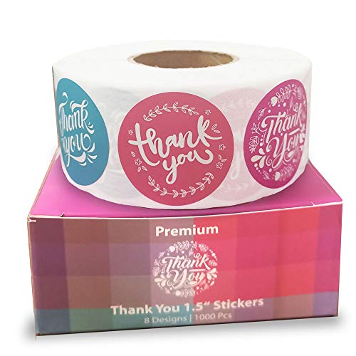 Thank You Stickers Roll of 1000 1.5 Inch 8 Designs Thank You Sticker Small Business Thank You Stickers Pink Thank You Stickers for Packaging Stickers Thank You Large Thank You Stickers