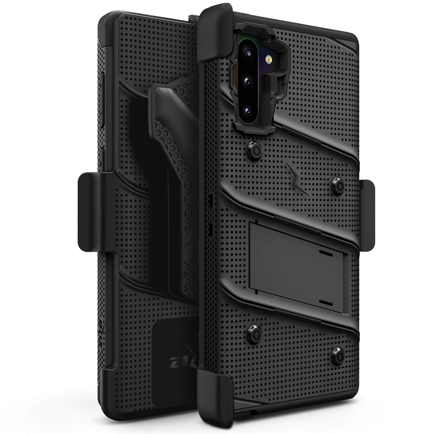 Zizo Bolt Cover - Case for Samsung Galaxy Note 10 & Kickstand and Holster (Black