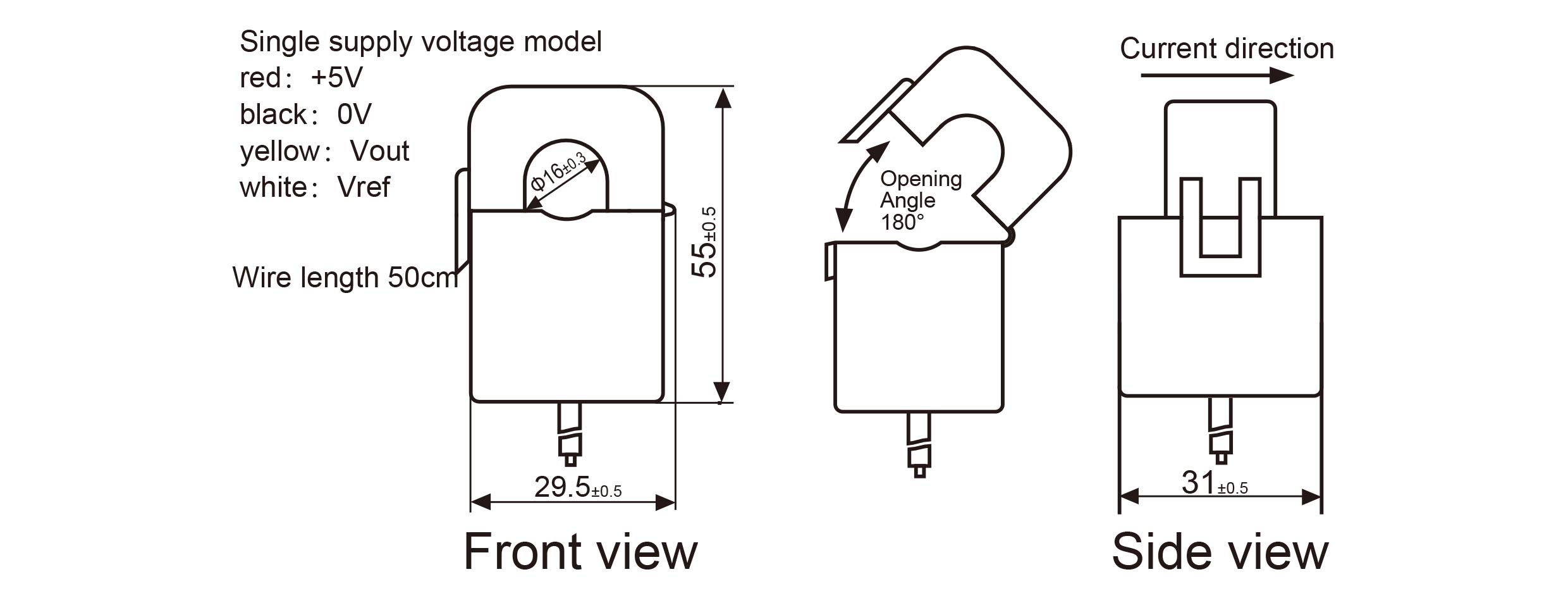 YHDC Hall Split core Current Sensor HSTS016L 150A/2.5±0.625V 1%