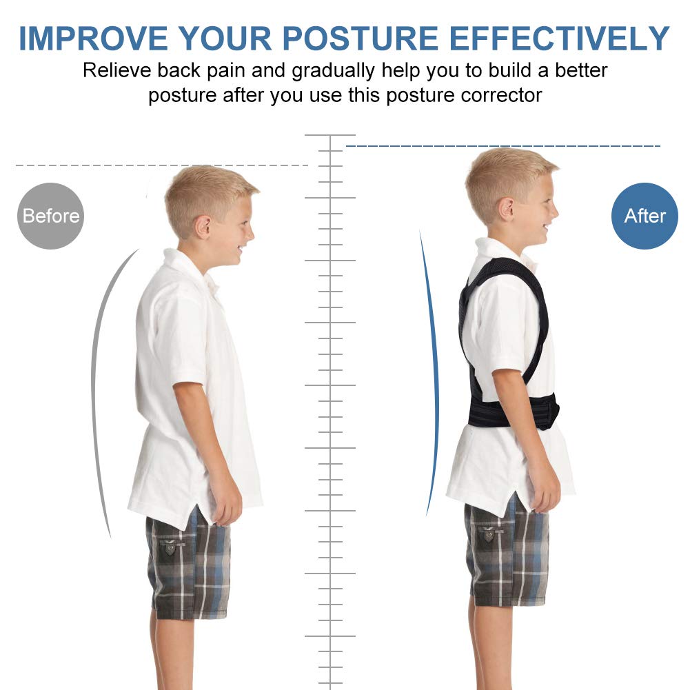 Posture Corrector for Kids, Upper Back Brace Adjustable Back Straighter with Shoulder Pads for Teenagers to Provide Spinal Support, Improve Posture and Prevent Slouching (M)