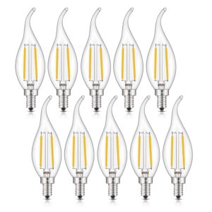 crlight 2w dimmable led candelabra bulb 2700k warm white, 250lm 25w incandescent equivalent, e12 chandelier candle bulbs, c35 clear flame shape bent tip, 360 degrees beam angle, 10 pack