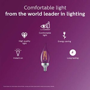 Philips LED Flicker-Free Dimmable BA11 Glass Light Bulb, 300 Lumen, Soft White Light (2700K), 3.3W=40W, 90 CRI, E12 Base, Title 20 Certified, 12-Pack