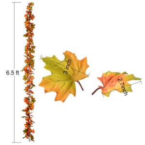 Artiflr 2 Pack Fall Maple Leaf Garland Clearance - 6.5ft/Piece Artificial Foliage Garland Autumn Hanging Fall Leave Vines for Indoor Outdoor Wedding Thanksgiving Dinner Party Decor