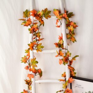 Artiflr 2 Pack Fall Maple Leaf Garland Clearance - 6.5ft/Piece Artificial Foliage Garland Autumn Hanging Fall Leave Vines for Indoor Outdoor Wedding Thanksgiving Dinner Party Decor