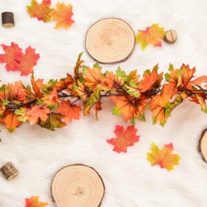 Artiflr 2 Pack Fall Maple Leaf Garland Clearance - 6.5ft/Piece Artificial Foliage Garland Autumn Hanging Fall Leave Vines for Indoor Outdoor Wedding Thanksgiving Dinner Party Decor