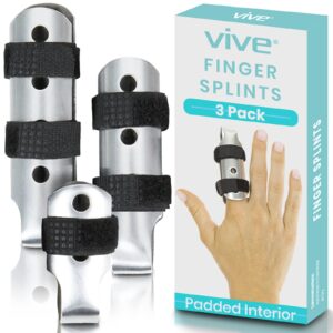 vive finger splints - mallet brace for trigger, middle, pinky, ring, dislocated thumb support - metal aluminum immobilizer with foam (3 count (pack of 1))