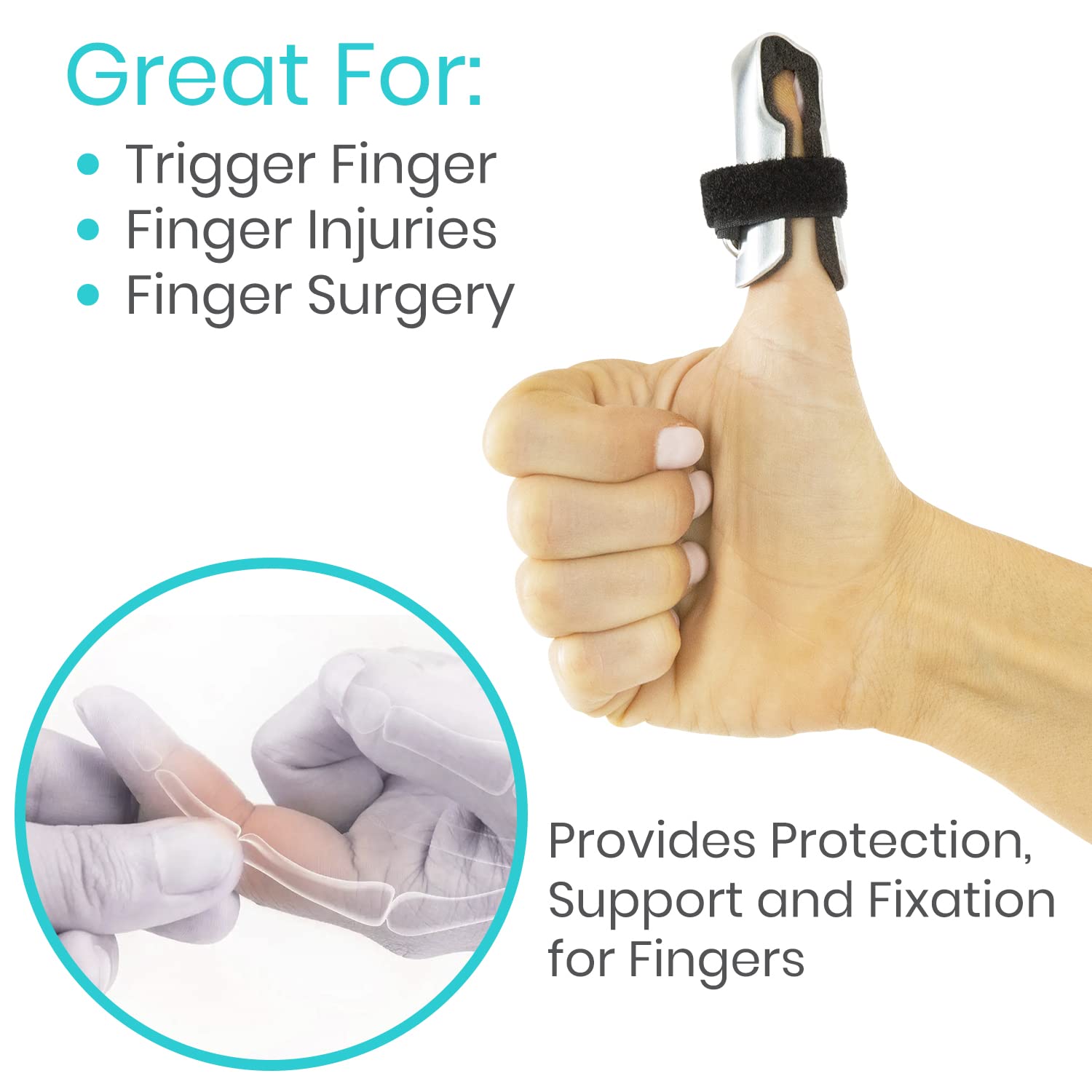 Vive Finger Splints - Mallet Brace For Trigger, Middle, Pinky, Ring, Dislocated Thumb Support - Metal Aluminum Immobilizer with Foam (3 Count (Pack of 1))