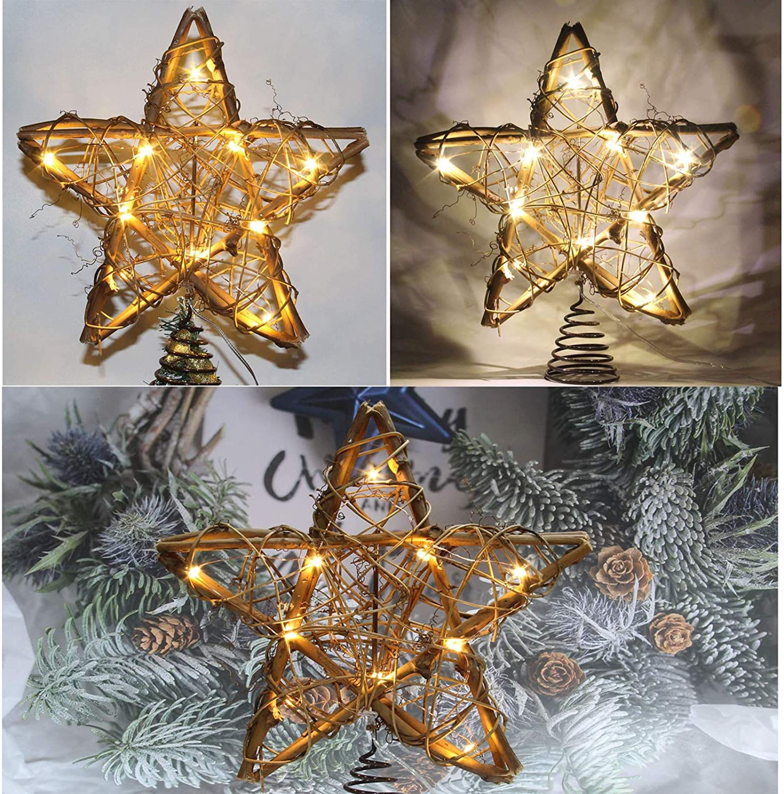 Natural Wicker Rattan Stars for Home Garden Wreath Tree Decoration Home Garden DIY Craft Art Wedding Decoration 20 Pcs(9cm)