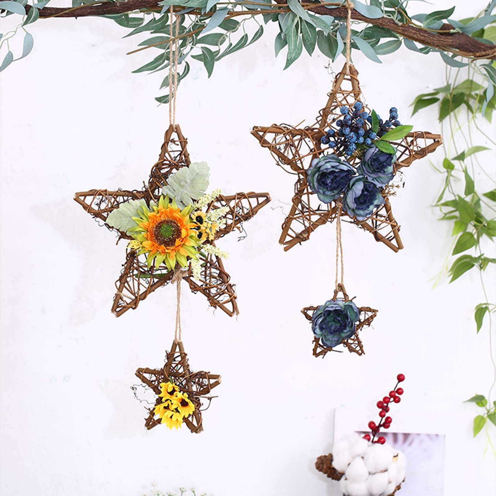 Natural Wicker Rattan Stars for Home Garden Wreath Tree Decoration Home Garden DIY Craft Art Wedding Decoration 20 Pcs(9cm)