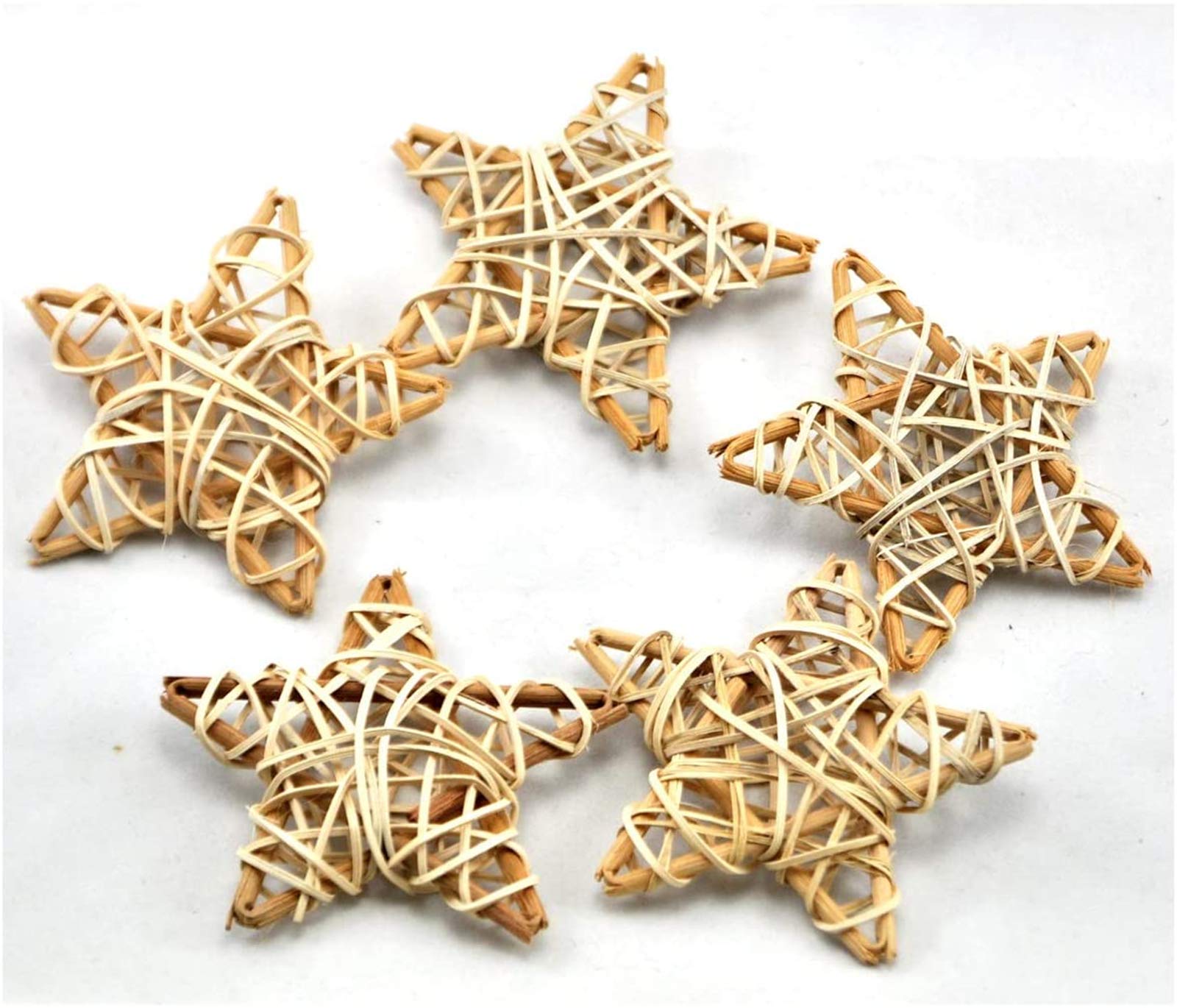 Natural Wicker Rattan Stars for Home Garden Wreath Tree Decoration Home Garden DIY Craft Art Wedding Decoration 20 Pcs(9cm)