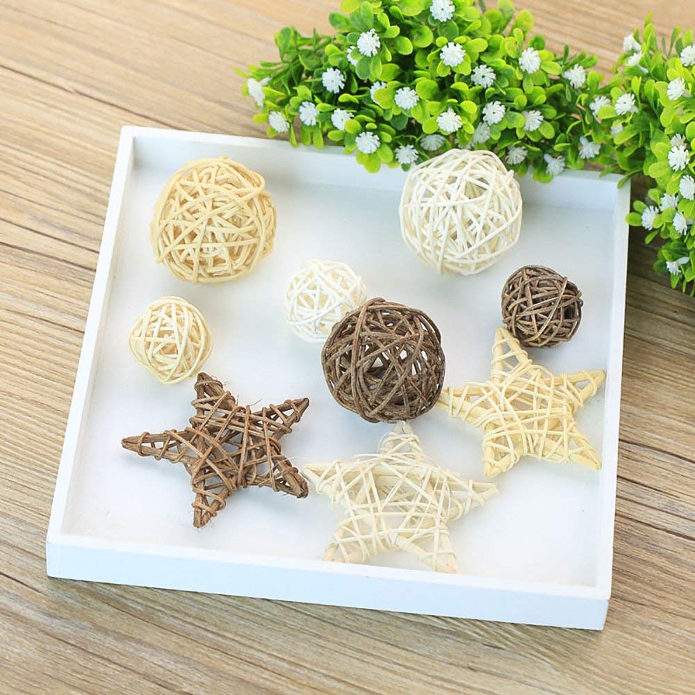 Natural Wicker Rattan Stars for Home Garden Wreath Tree Decoration Home Garden DIY Craft Art Wedding Decoration 20 Pcs(9cm)