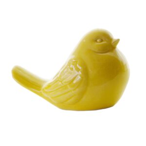 joymerit yellow glazed handcrafted bird figurine, small bird sculpture collectible bird figurine for garden ornaments