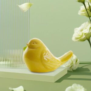 joyMerit Yellow Glazed Handcrafted Bird Figurine, Small Bird Sculpture Collectible Bird Figurine for Garden Ornaments